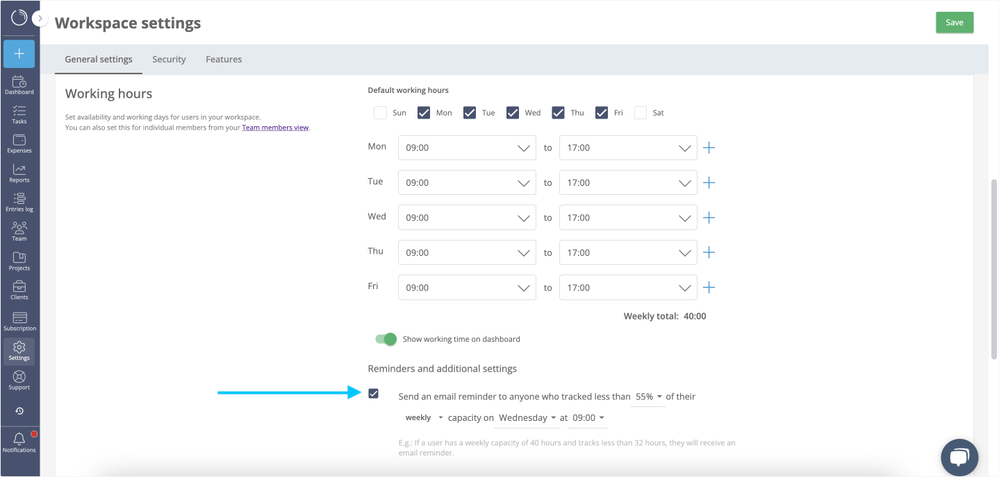 Introducing Time Tracking Email Reminders!